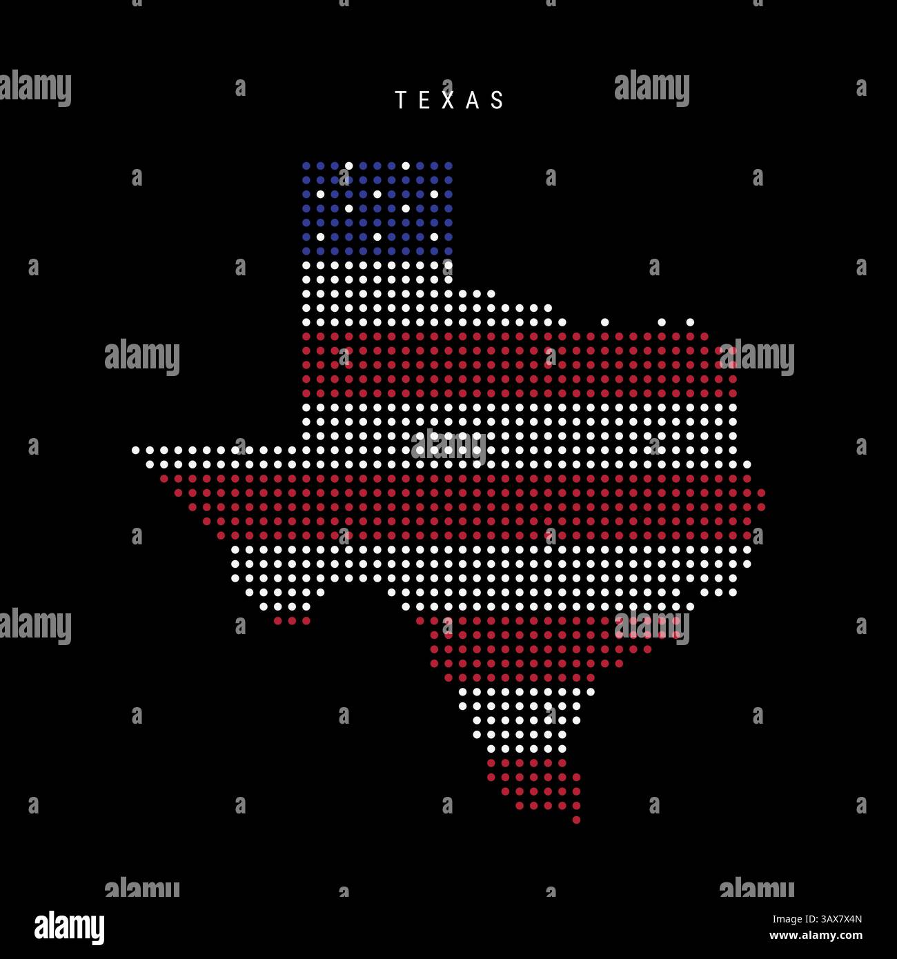 Texas US state dot pixel map in the colors of the American flag. Flat ...