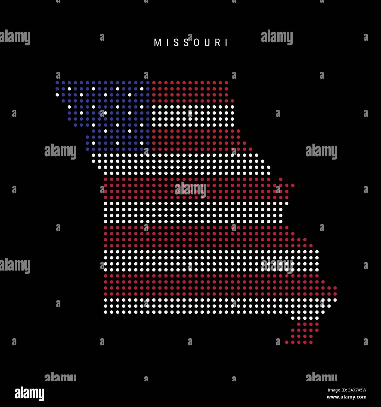 Missouri US state dot pixel map in the colors of the American flag ...