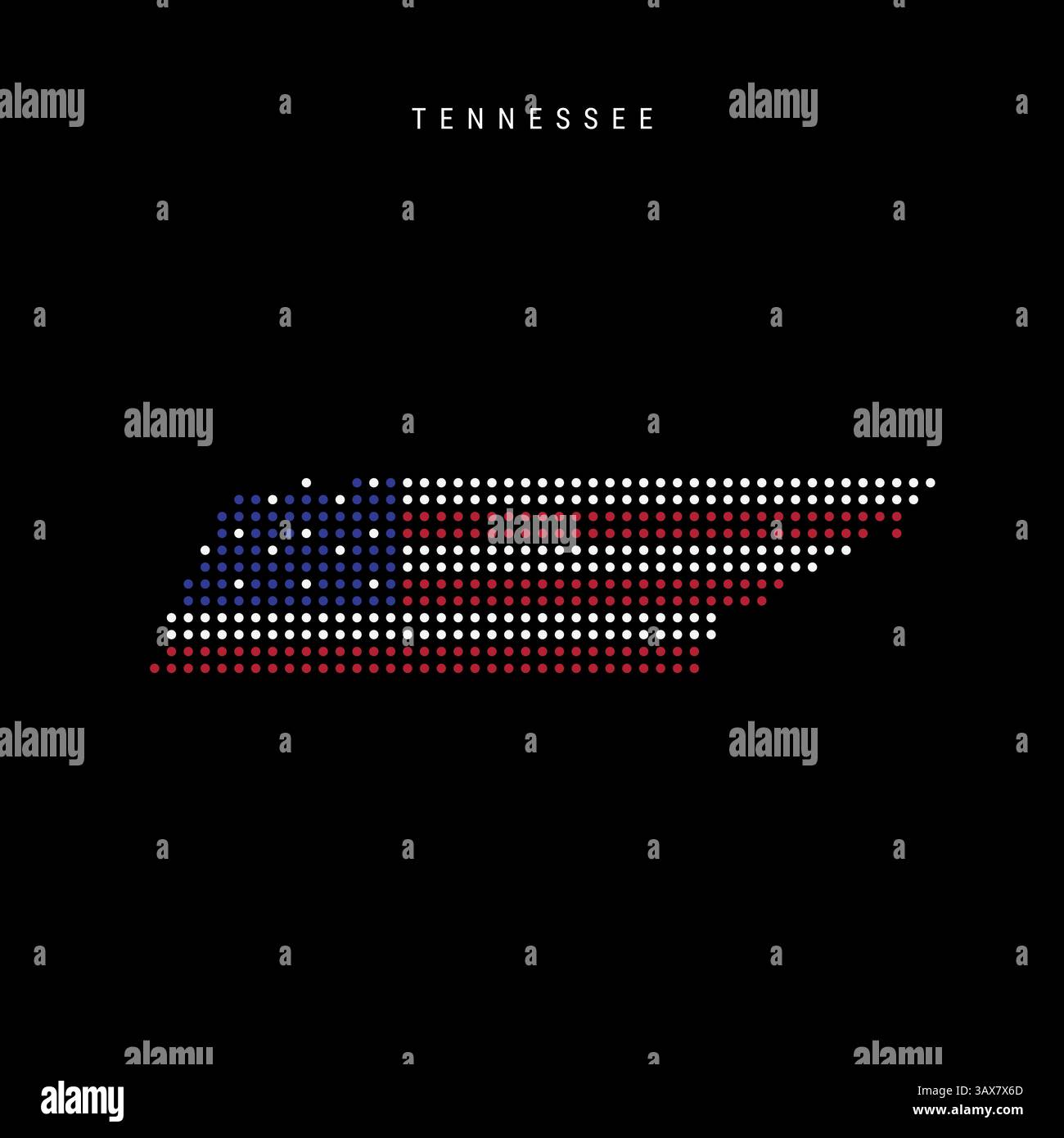 Tennessee US state dot pixel map in the colors of the American flag ...