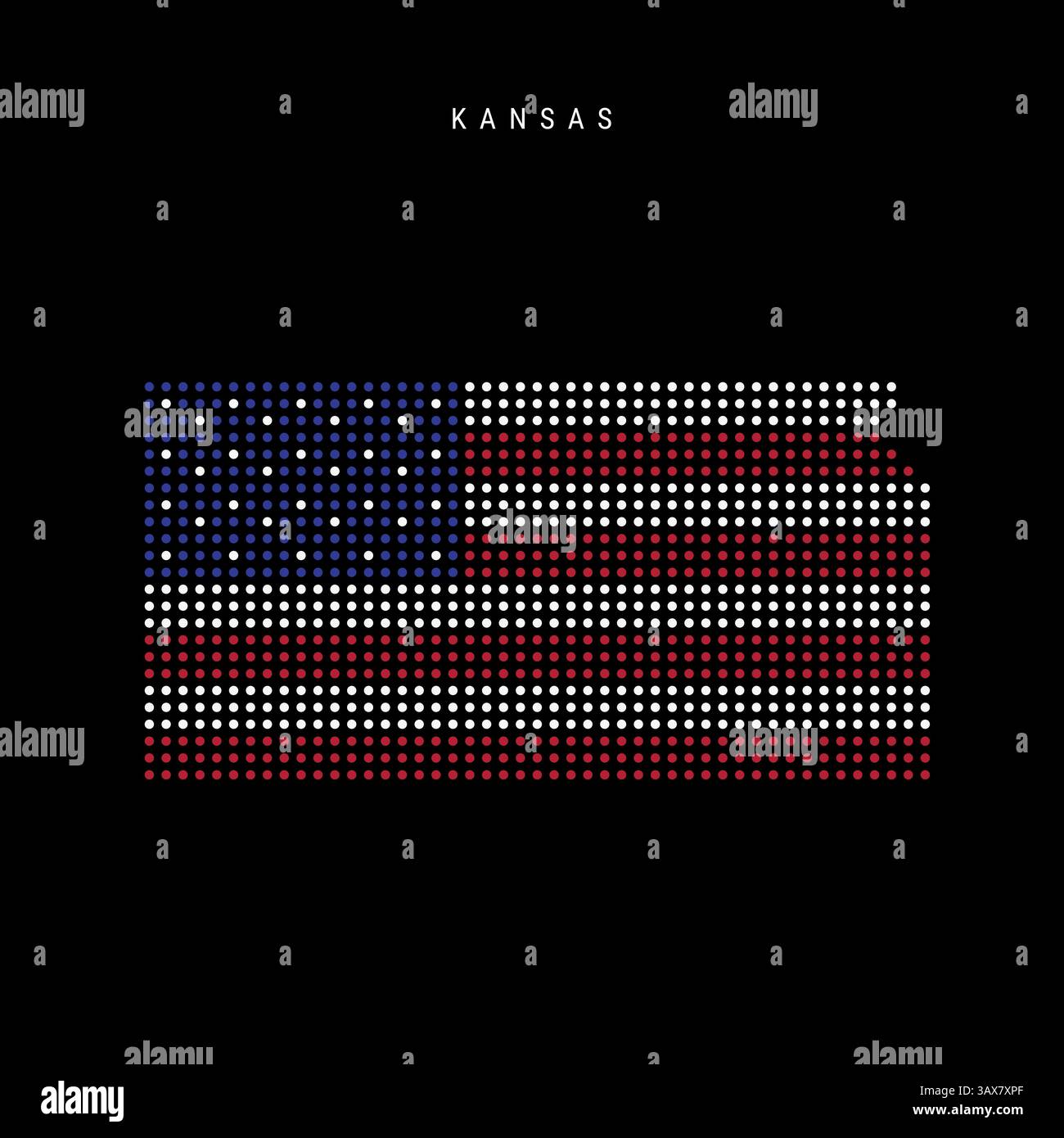 Kansas US state dot pixel map in the colors of the American flag. Flat ...