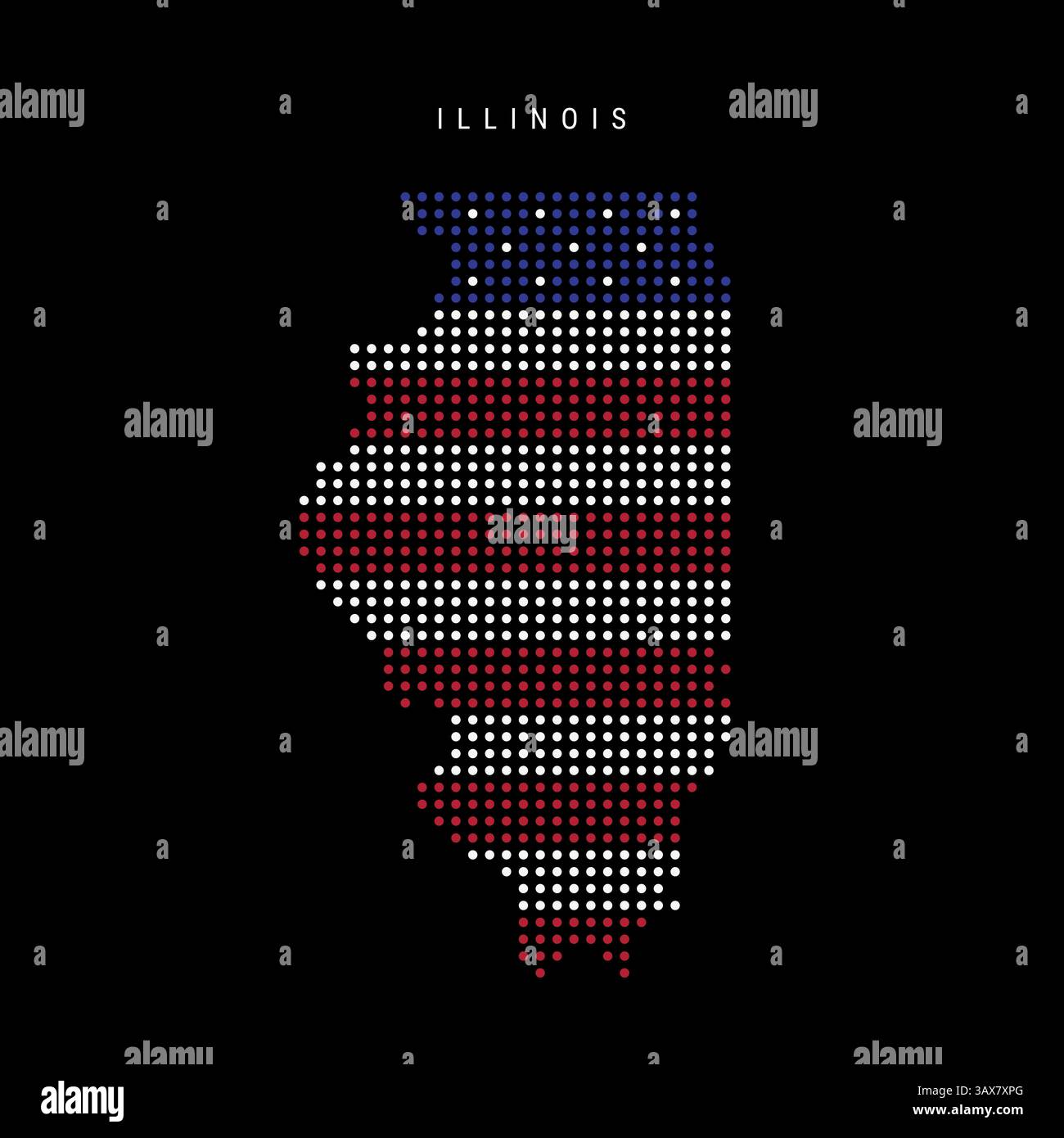 Illinois US state dot pixel map in the colors of the American flag. Flat illustration isolated ...
