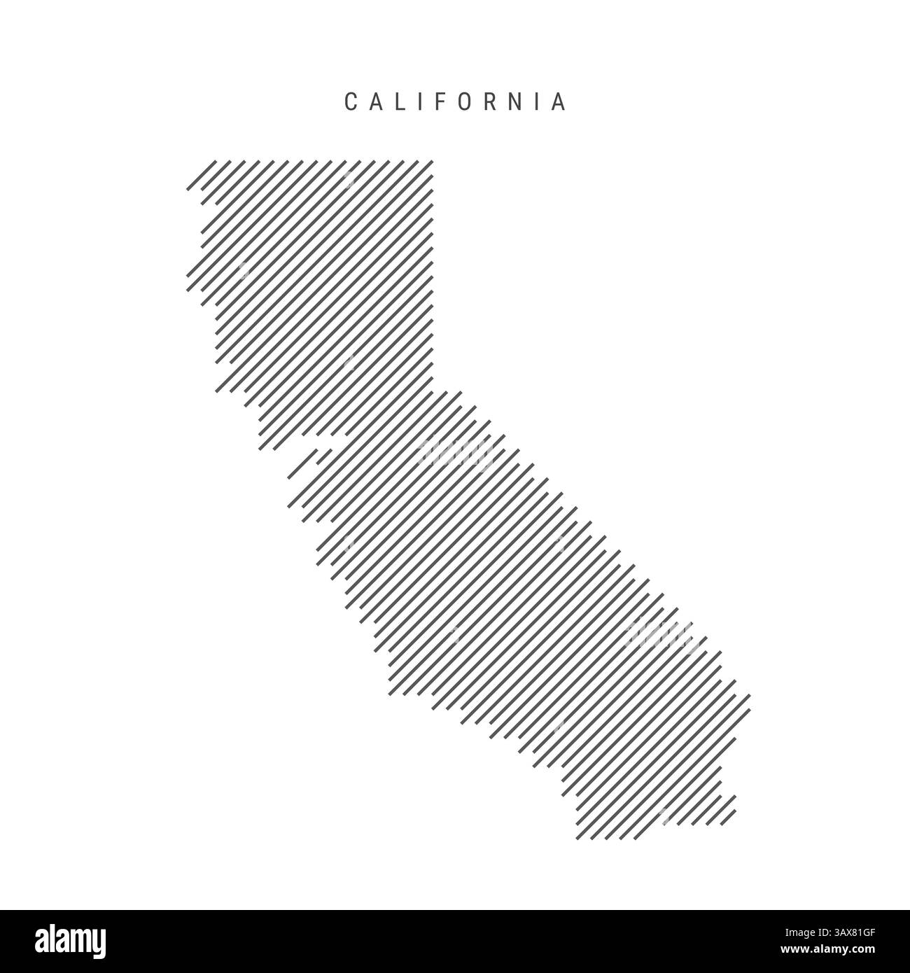 California map from pattern of black slanted parallel lines. US state ...