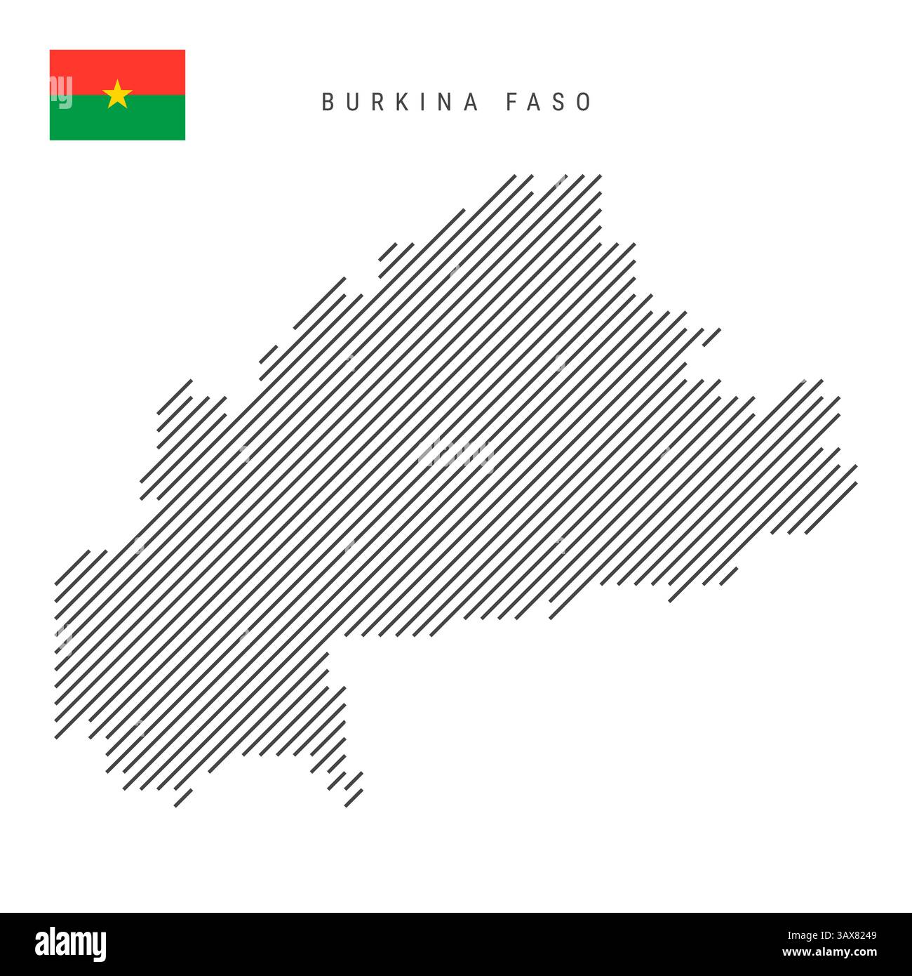 Burkina Faso map from pattern of black slanted parallel lines. Upper Volta map with gray ...