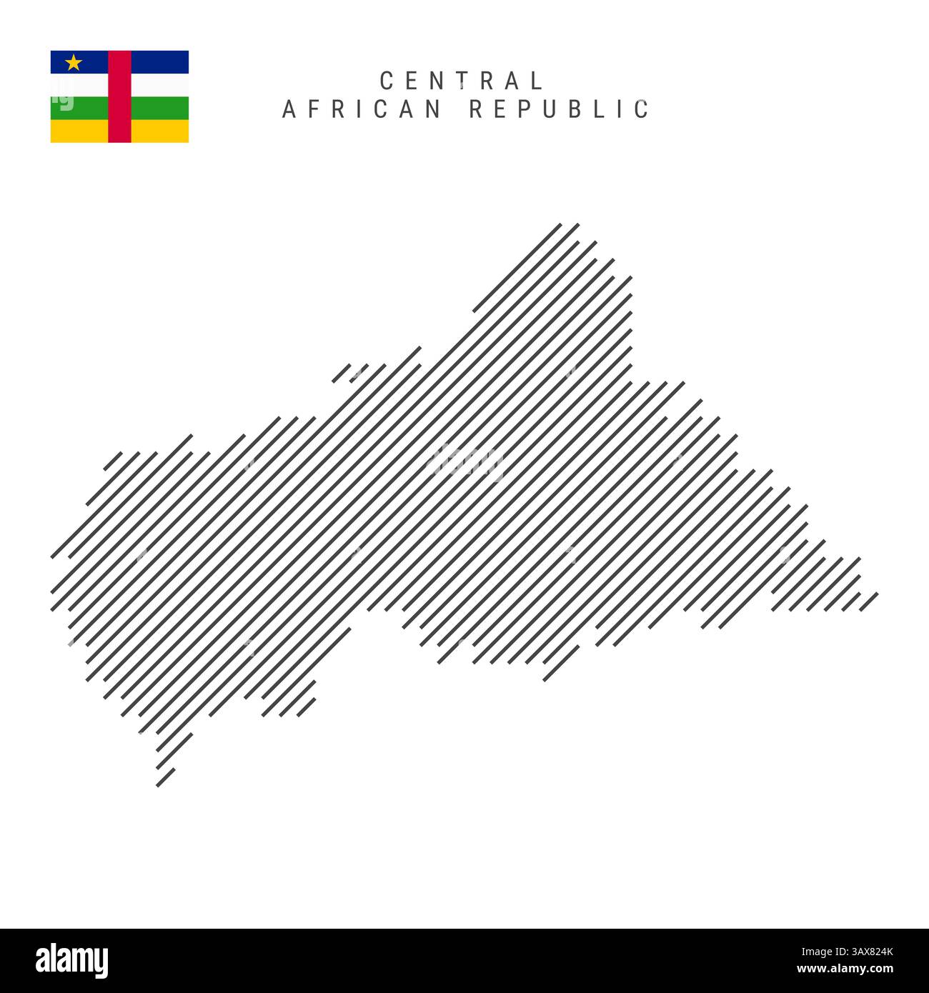 Central African Republic map from pattern of black slanted parallel lines. CAR map with gray ...