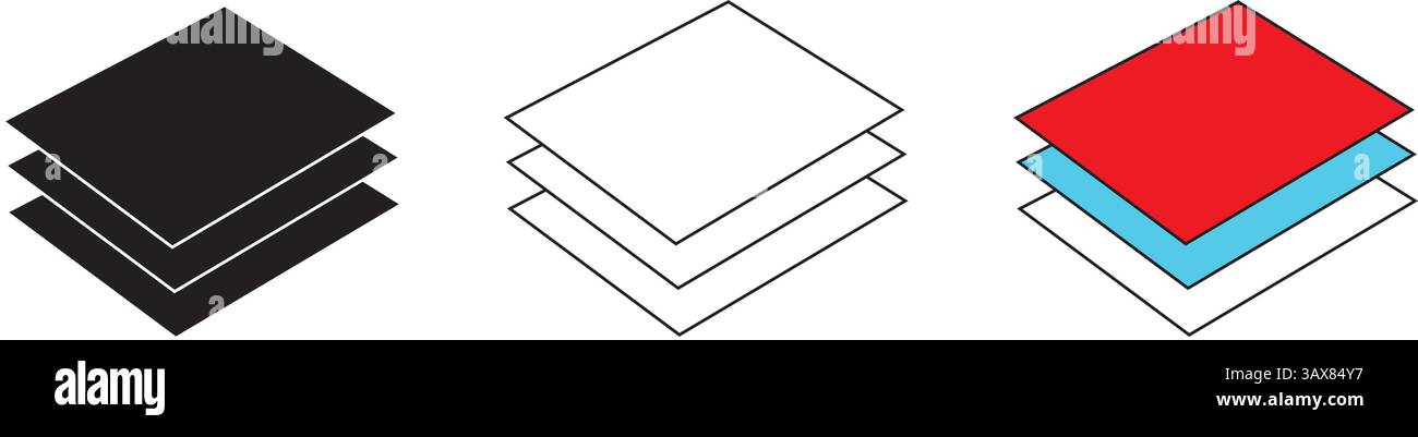 Layers icon set. Paper line and layer logos, layers for web. Flooring ...