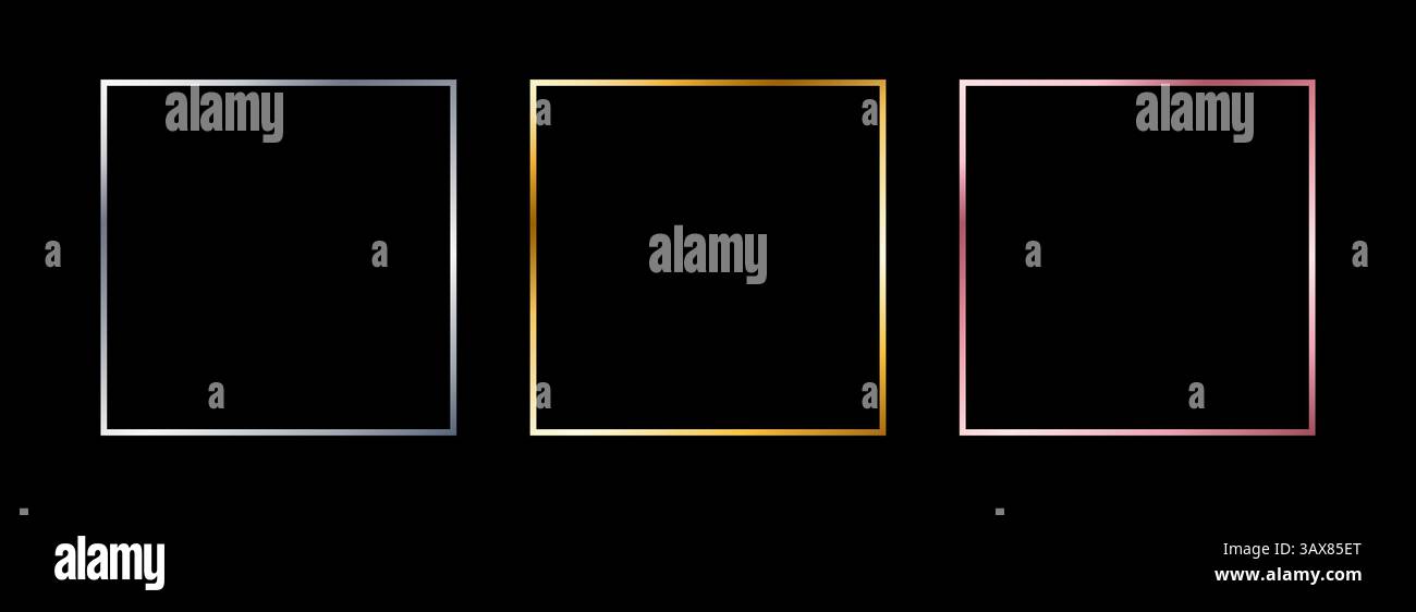 Gold and silver thin frame set. Shiny metal foil border collection ...