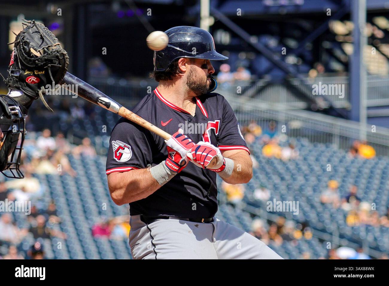 PITTSBURGH, PA - APRIL 20: Cleveland Guardians catcher Austin Hedges ...