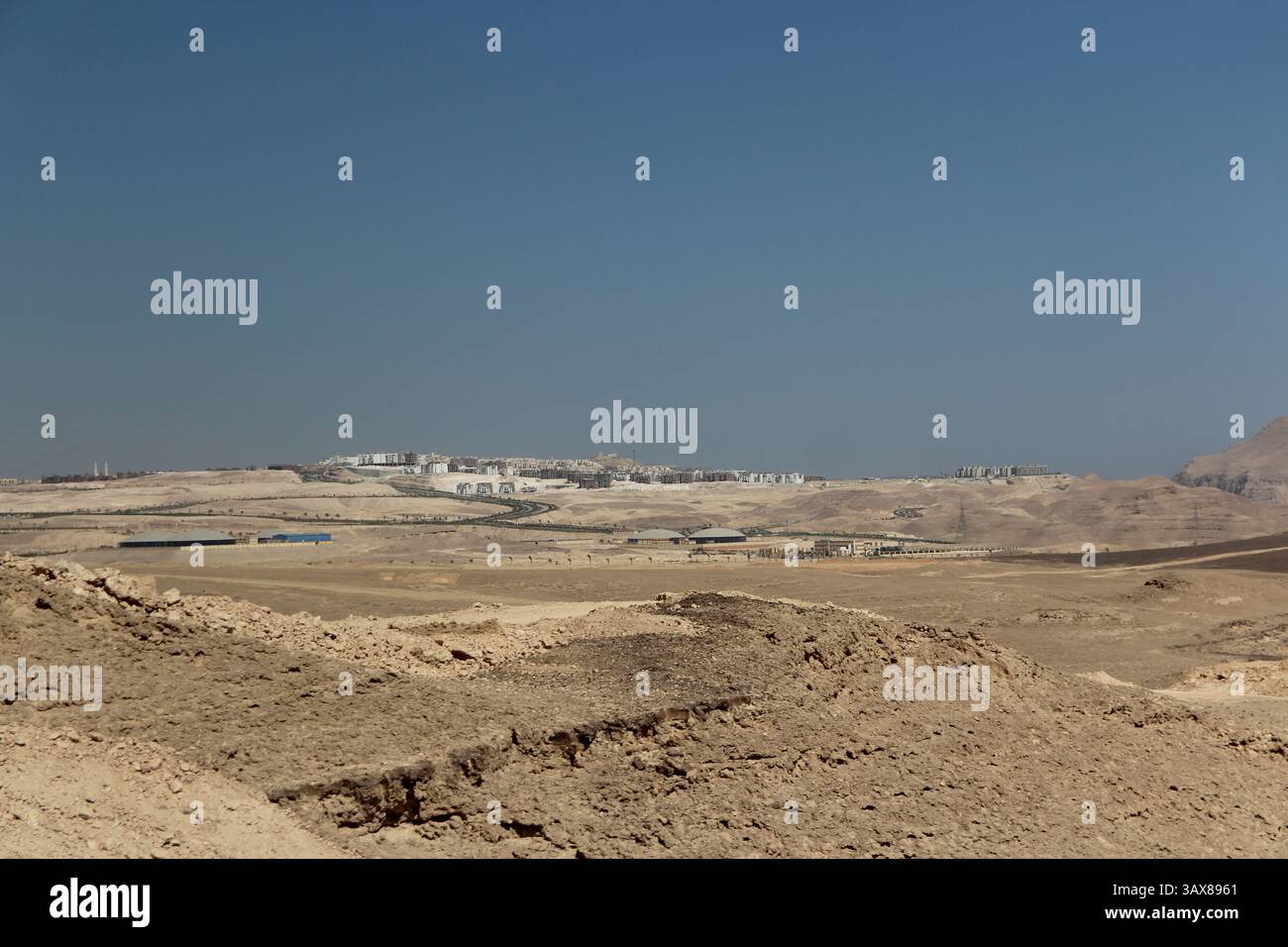 Desert scenery and road sign of Al Galala City on the road trip from ...