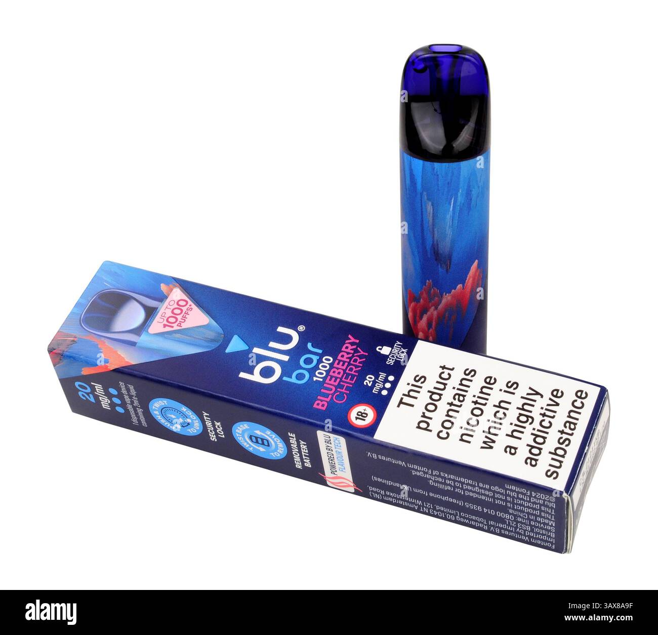 Blu Bar 1000 blueberry cherry flavour disposable electronic vaping pod ...