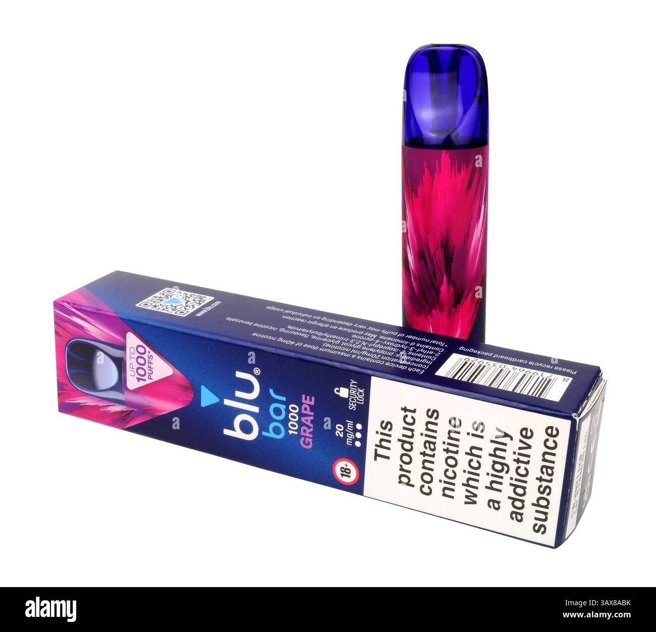 Blu Bar 1000 grape flavour disposable electronic vaping pod Stock Photo ...