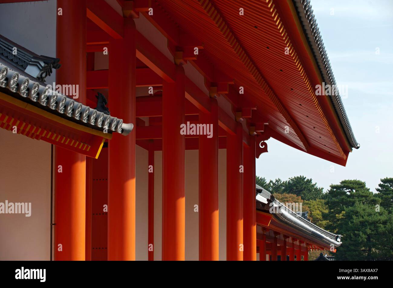 Architectural detail of the vermilion column structure and roof ...