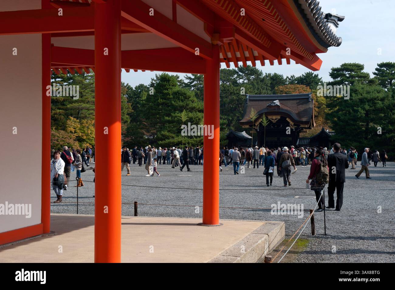 Visitors on a tour of the Kyoto Gosho (Kyoto Imperial Palace), the ...