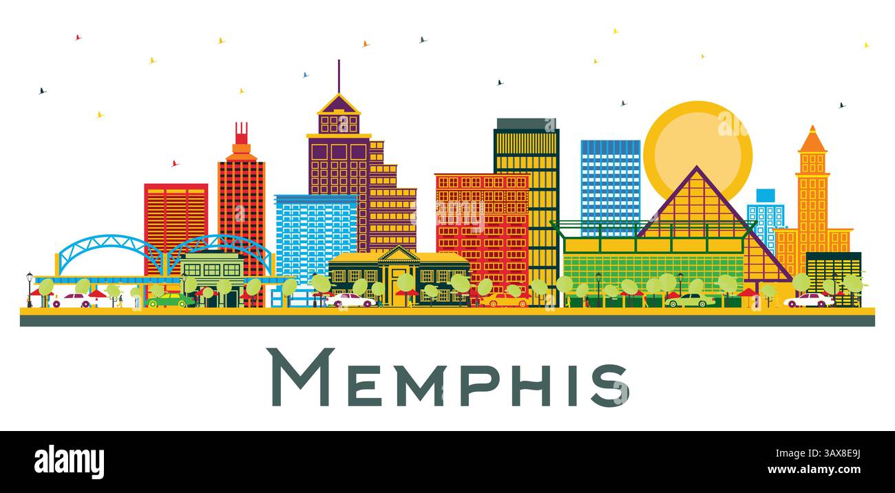 Memphis Tennessee Skyline with Color Buildings isolated on white ...