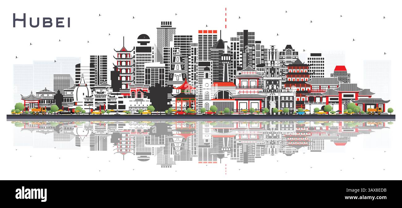 Hubei Province in China. City Skyline with Color Buildings Isolated on ...