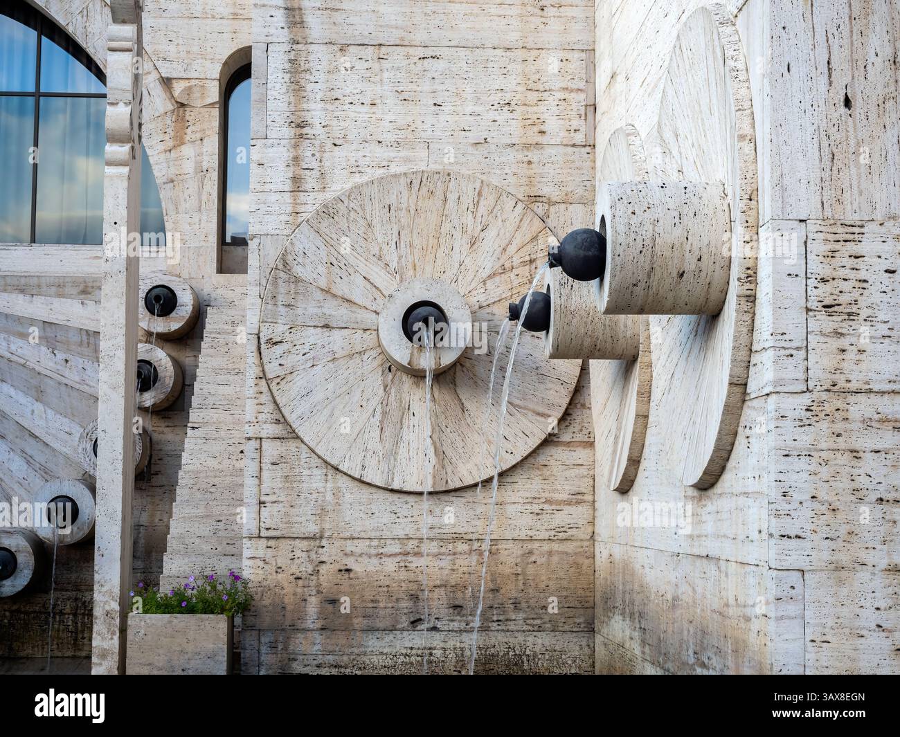 Scene of Yerevan Cascade building complex, detail of design of ...