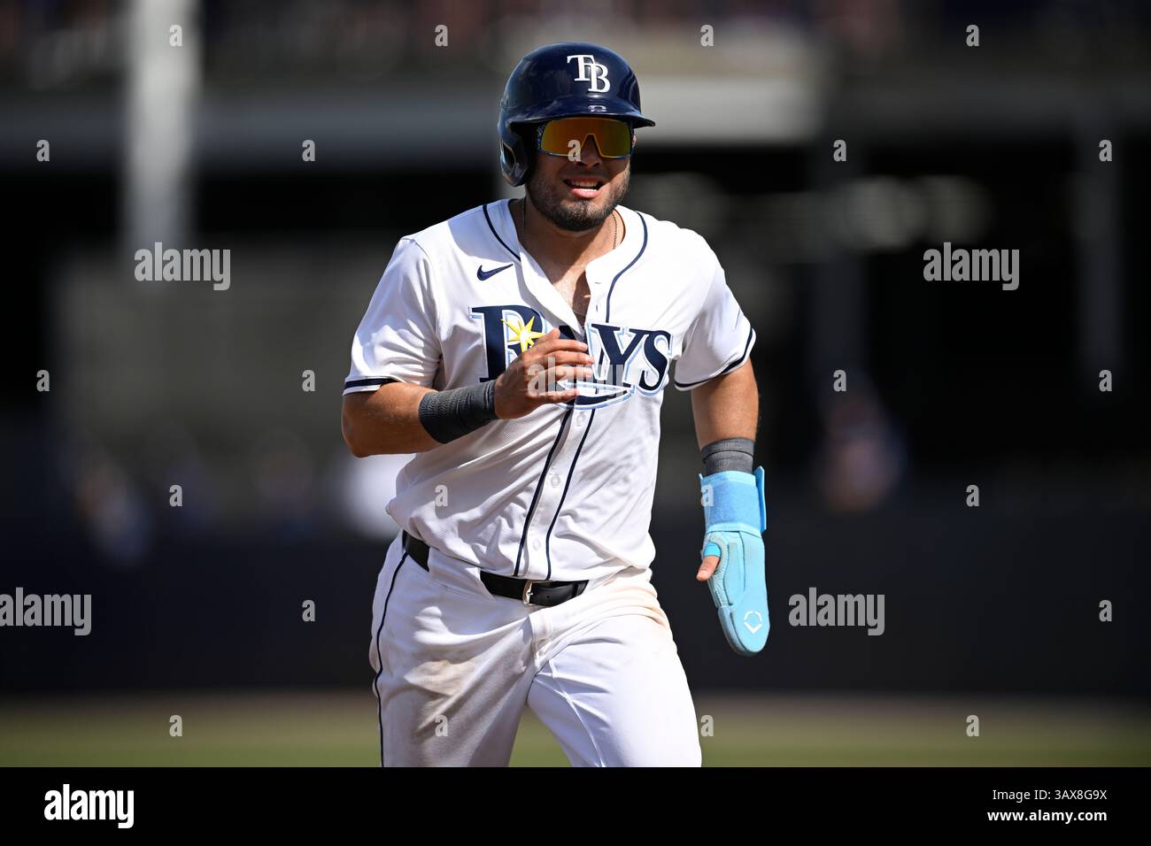 Tampa Bay Rays' Jonathan Aranda runs during the ninth inning of a ...