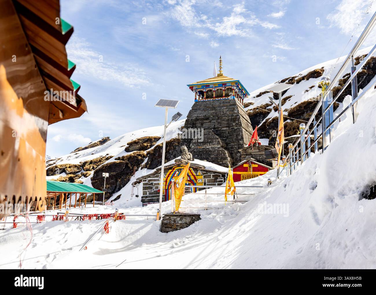 isolated ancient holy hindu temple in himalayan mountain range with ...