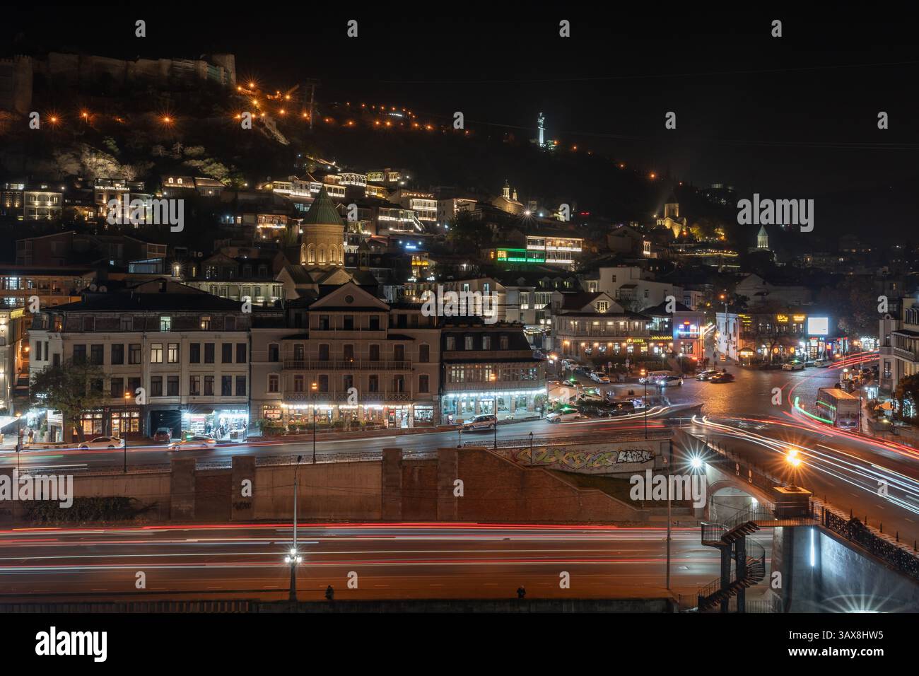 Tbilisi, Georgia - 23 November, 2025: Beautiful night view of Metekhi ...