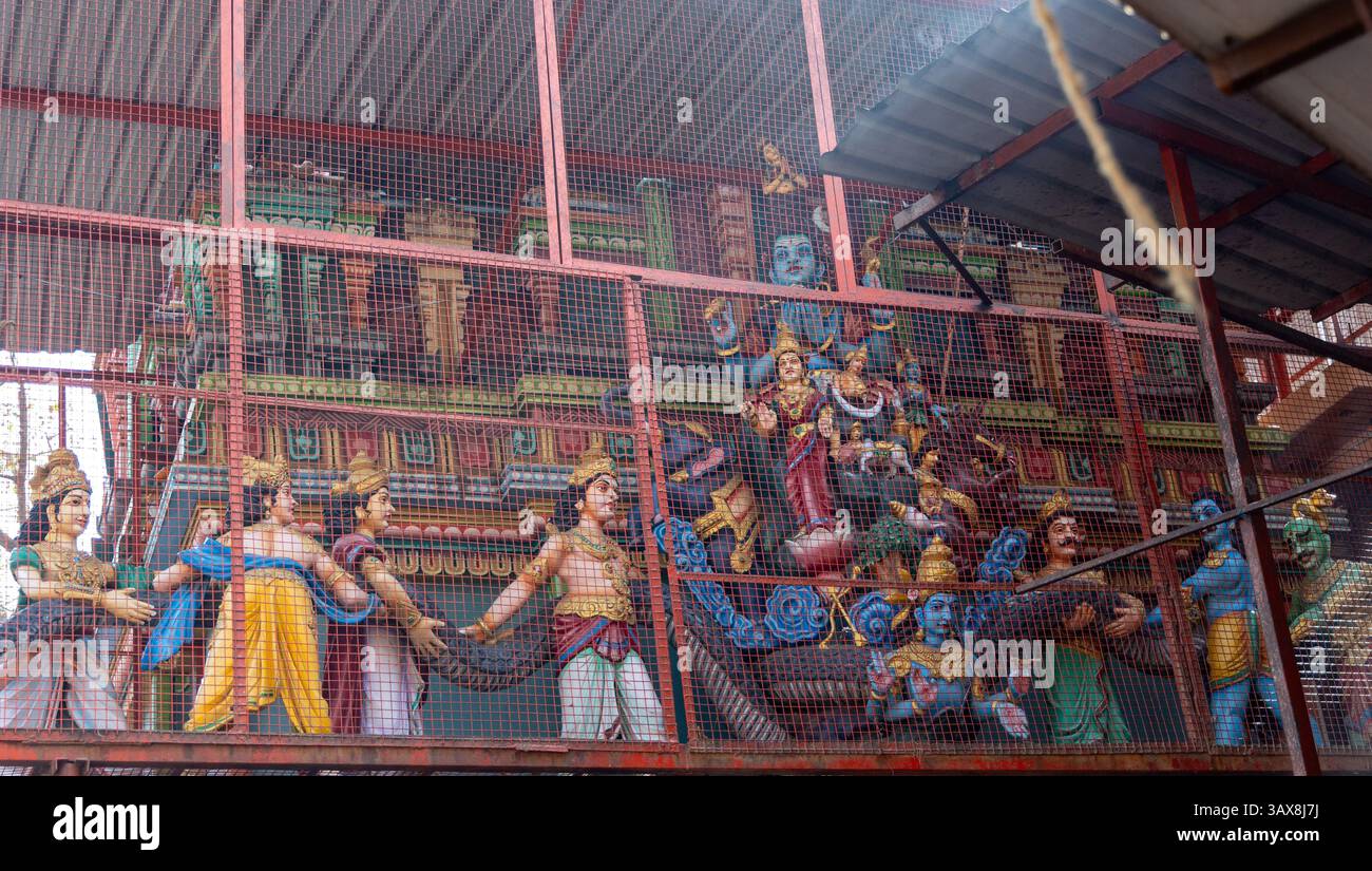 hindu god idols kept behind iron bar for protection at ancient temple ...