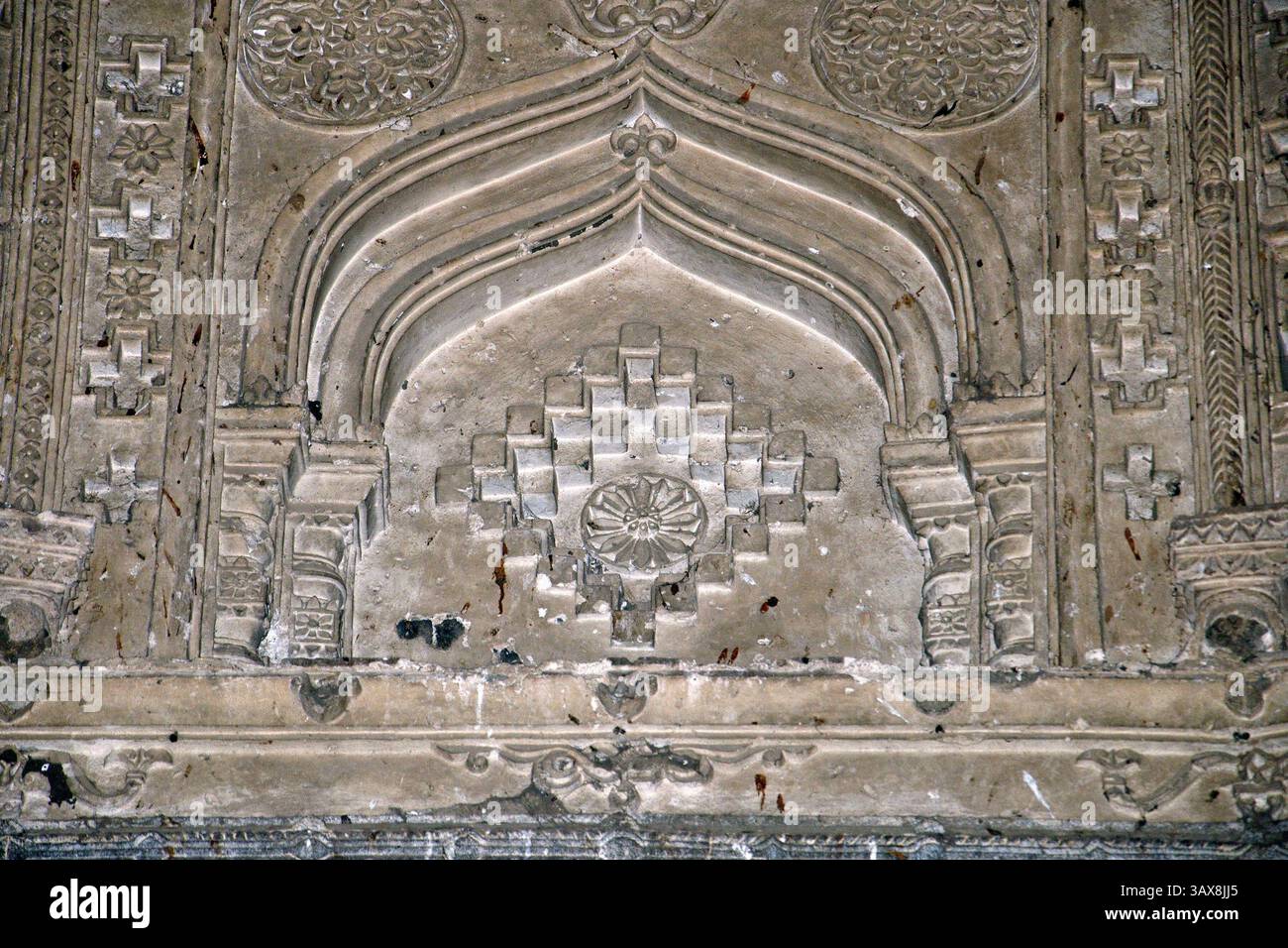 Carving details on the inner wall of the tombs, Bagh Rauza complex ...