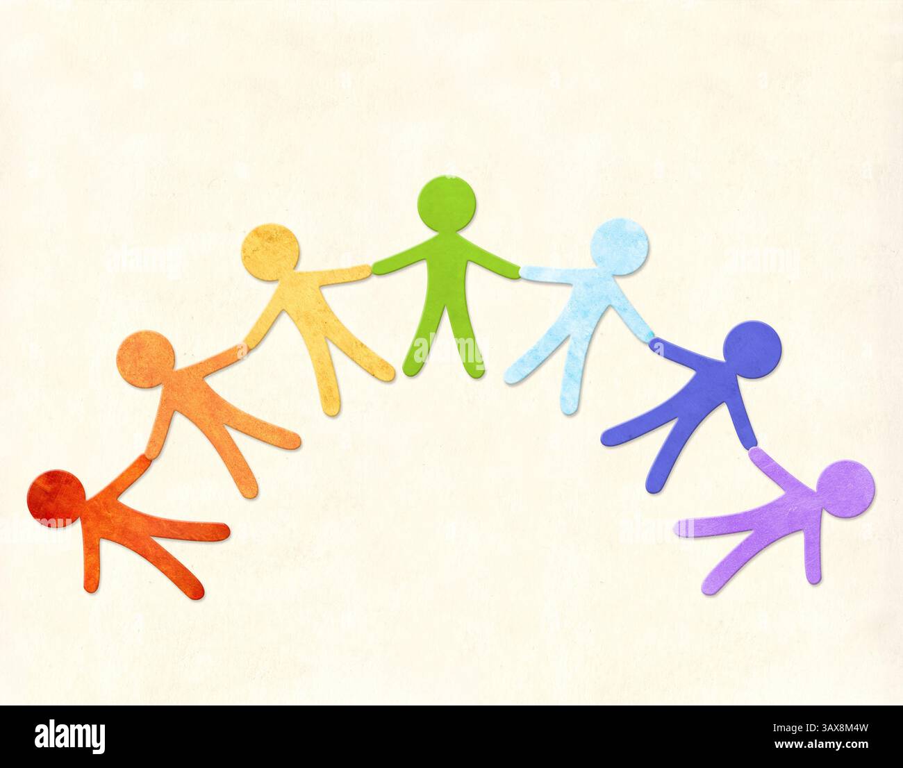 Rainbow color collection. Horizontal background with colorful cutout paper people. Paper human ...