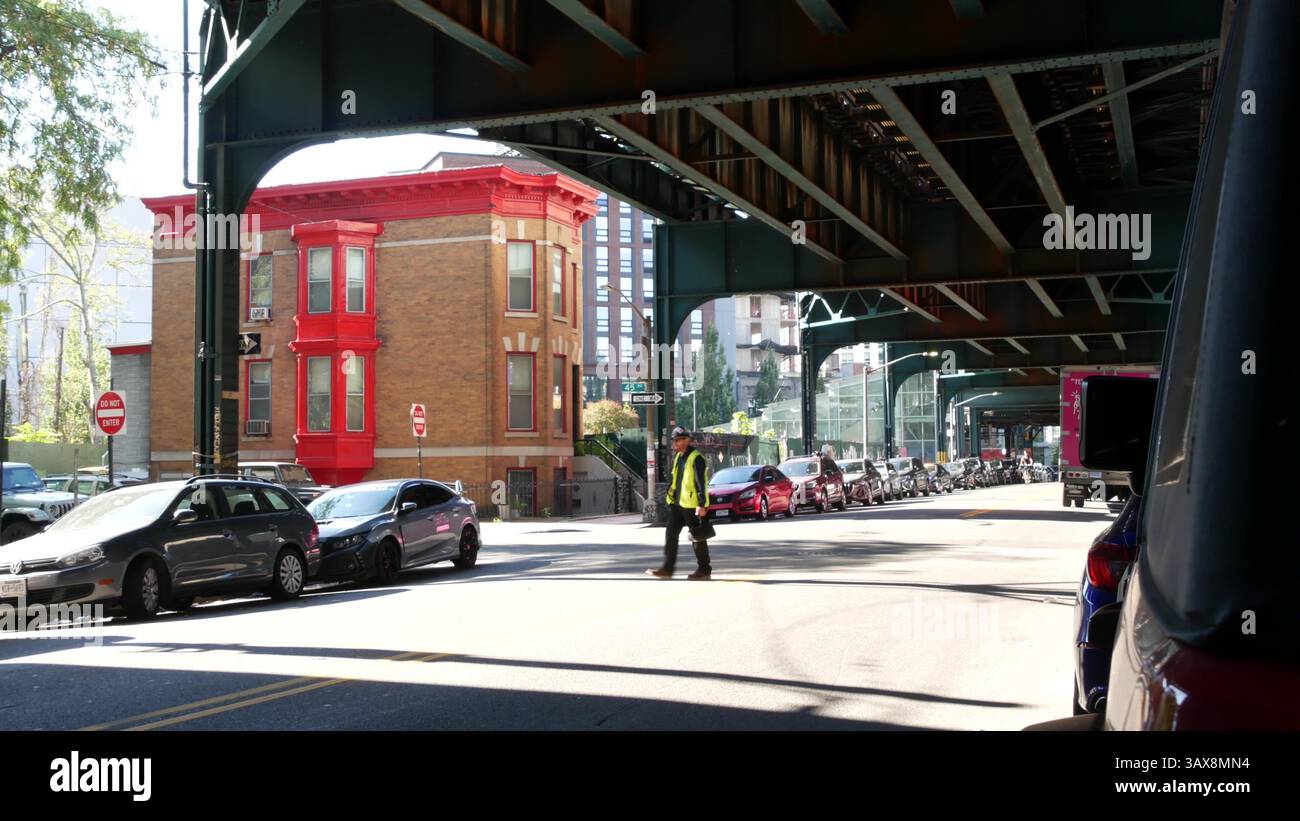 New York City, United States - 31 Aug 2023: Elevated subway above ...