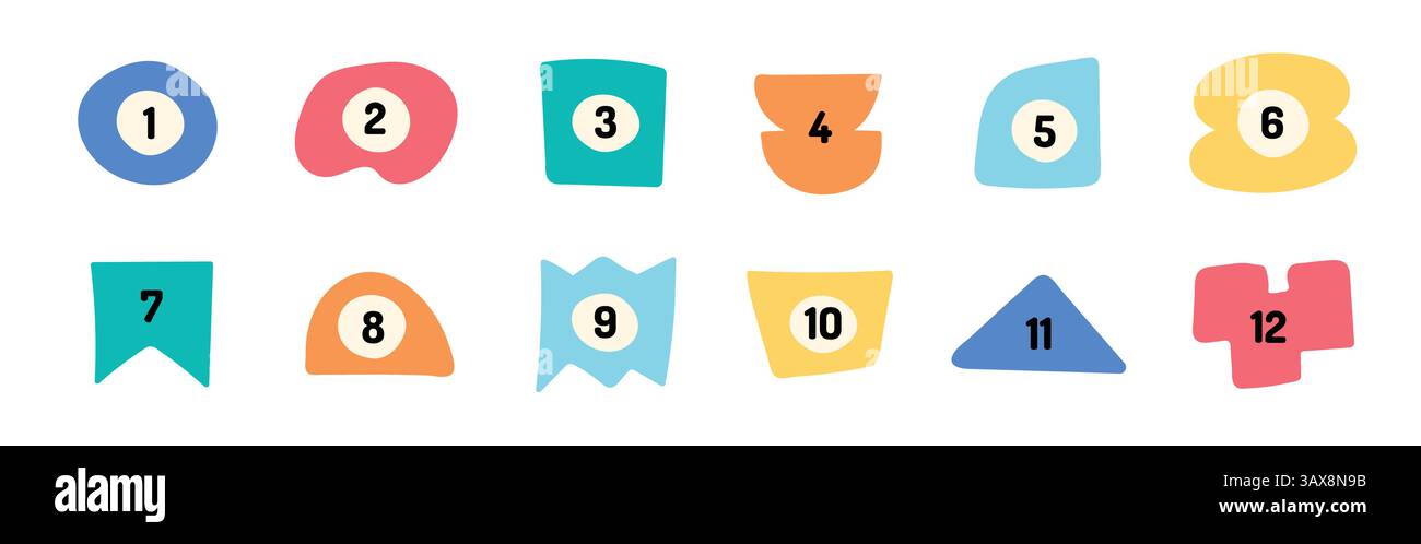 Cute doodle drawing bullet points 1 to 12 Stock Vector Image & Art - Alamy