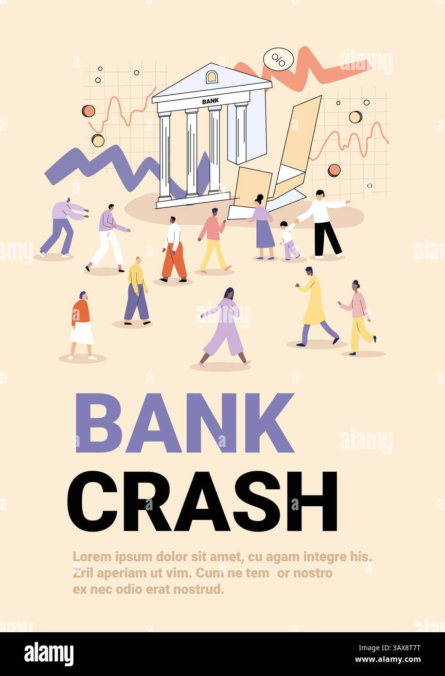 Bank crash economic crisis people panic falling bank building financial ...