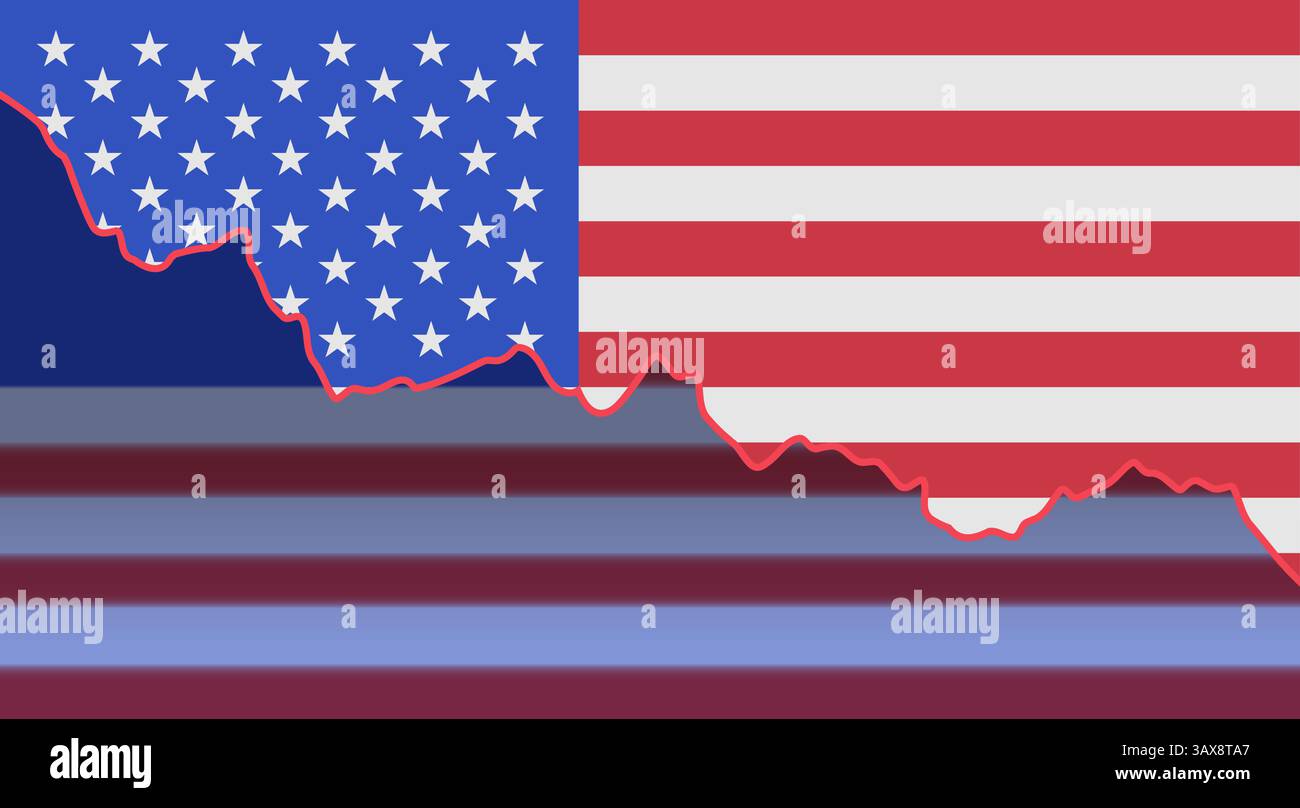USA flag trade war tariffs war concept economic decline red downward ...