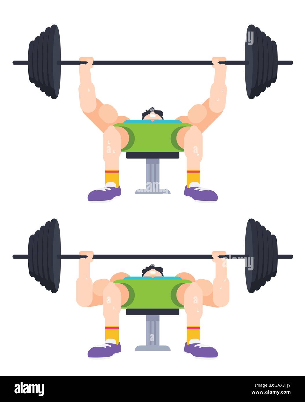 Man Doing Barbell Bench Press Exercise. Flat Style Cartoon Illustration ...