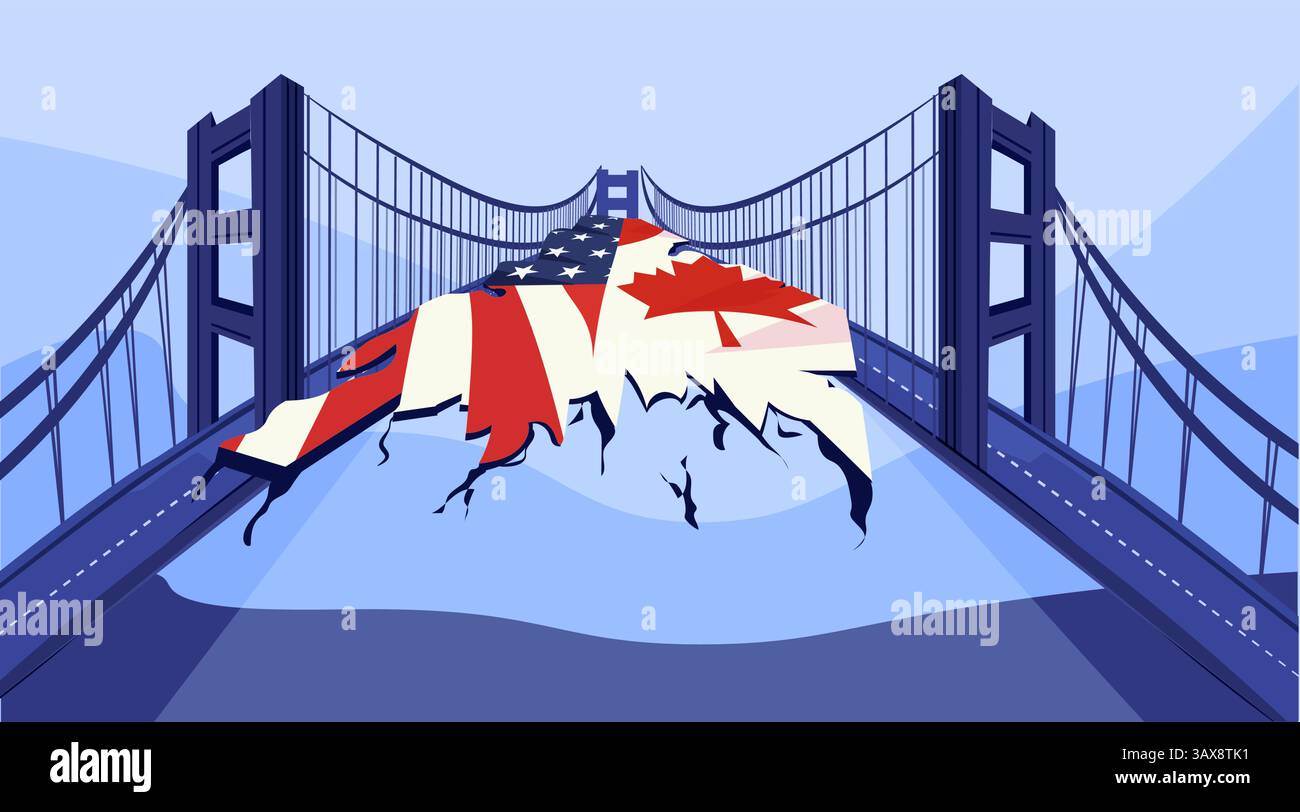 Trade war USA Canada tariffs war broken bridge concept damaged road ...