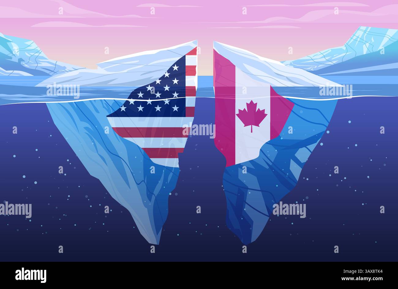 USA Canada trade war tariffs war iceberg split conflict concept two ...