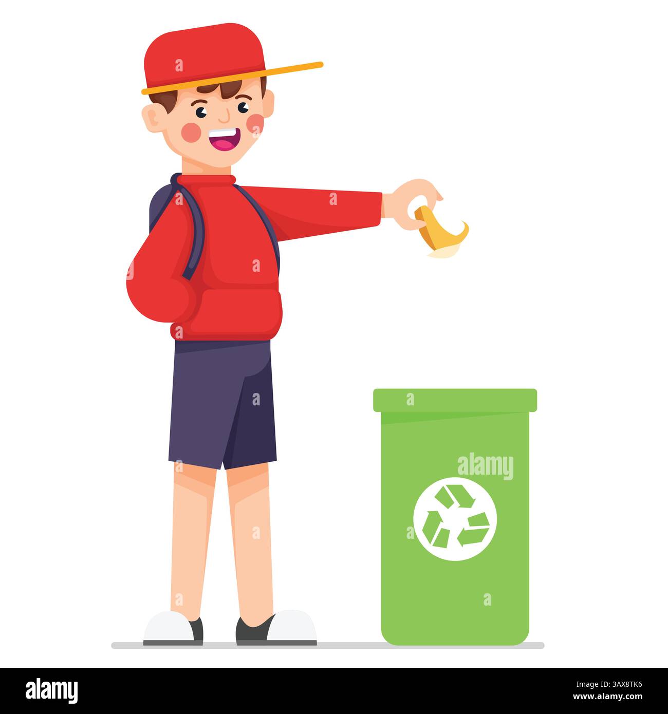 Cute Boy Throwing Trash in Recycling Bin Stock Vector Image & Art - Alamy