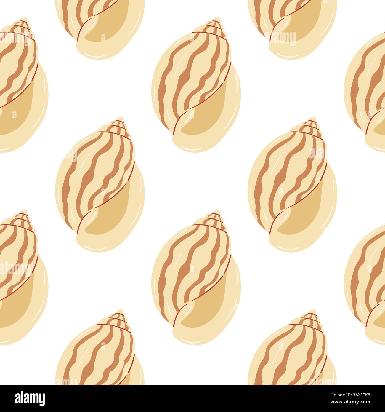 Decorative seamless pattern featuring stylized seashells on a plain ...
