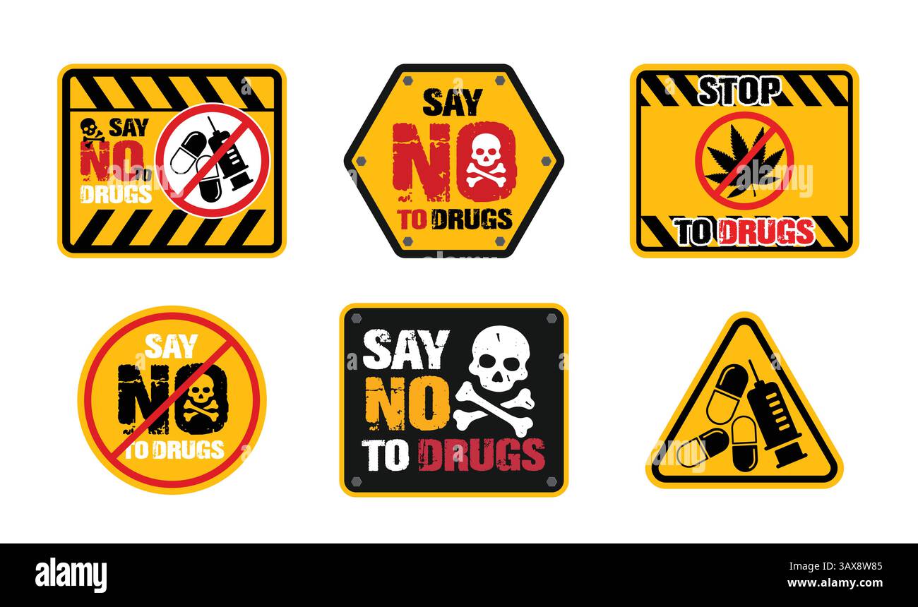 No to drug signages clipart set. Stop drug abuse pictogram warning clip ...