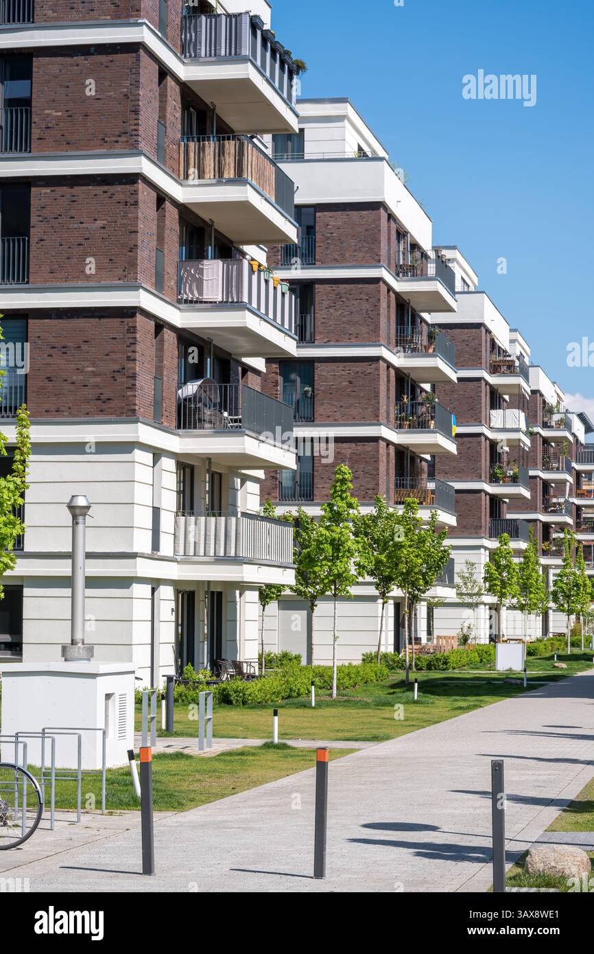 New development area with apartment buildings seen in Berlin, Germany ...