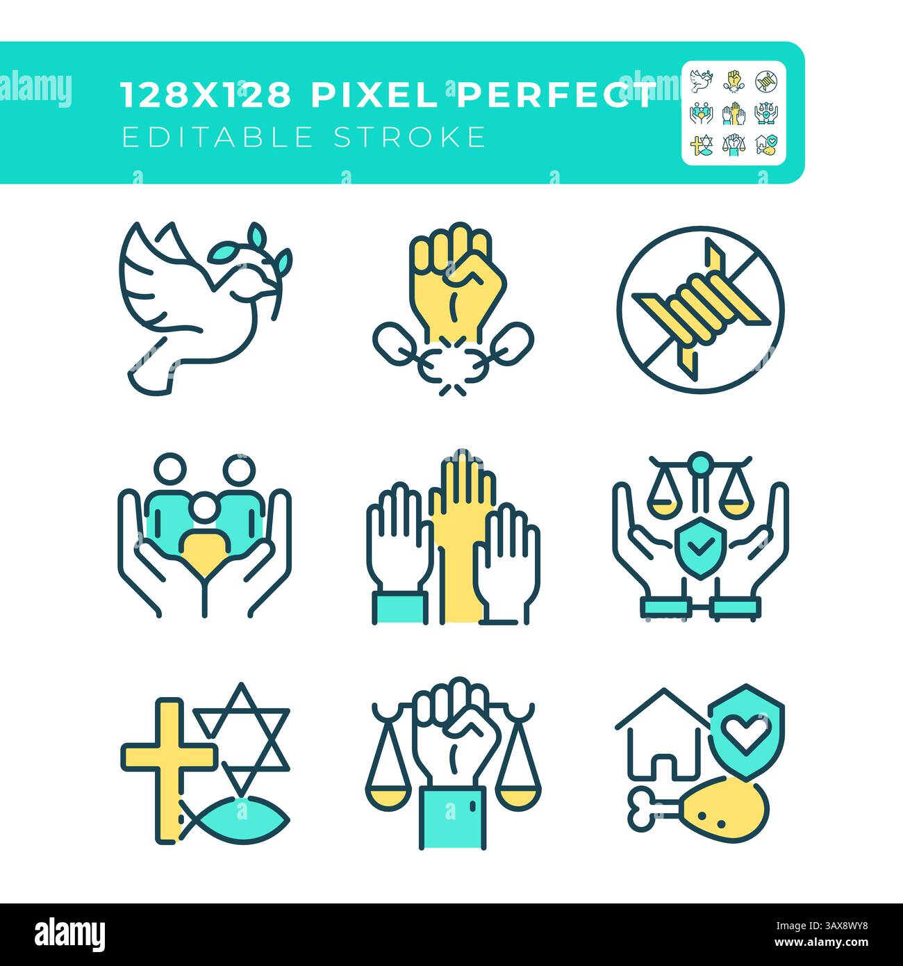 Basic human rights pixel perfect line color icons set Stock Vector ...