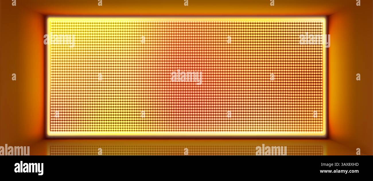 Yellow led screen mockup in room. Vector realistic illustration of neon ...
