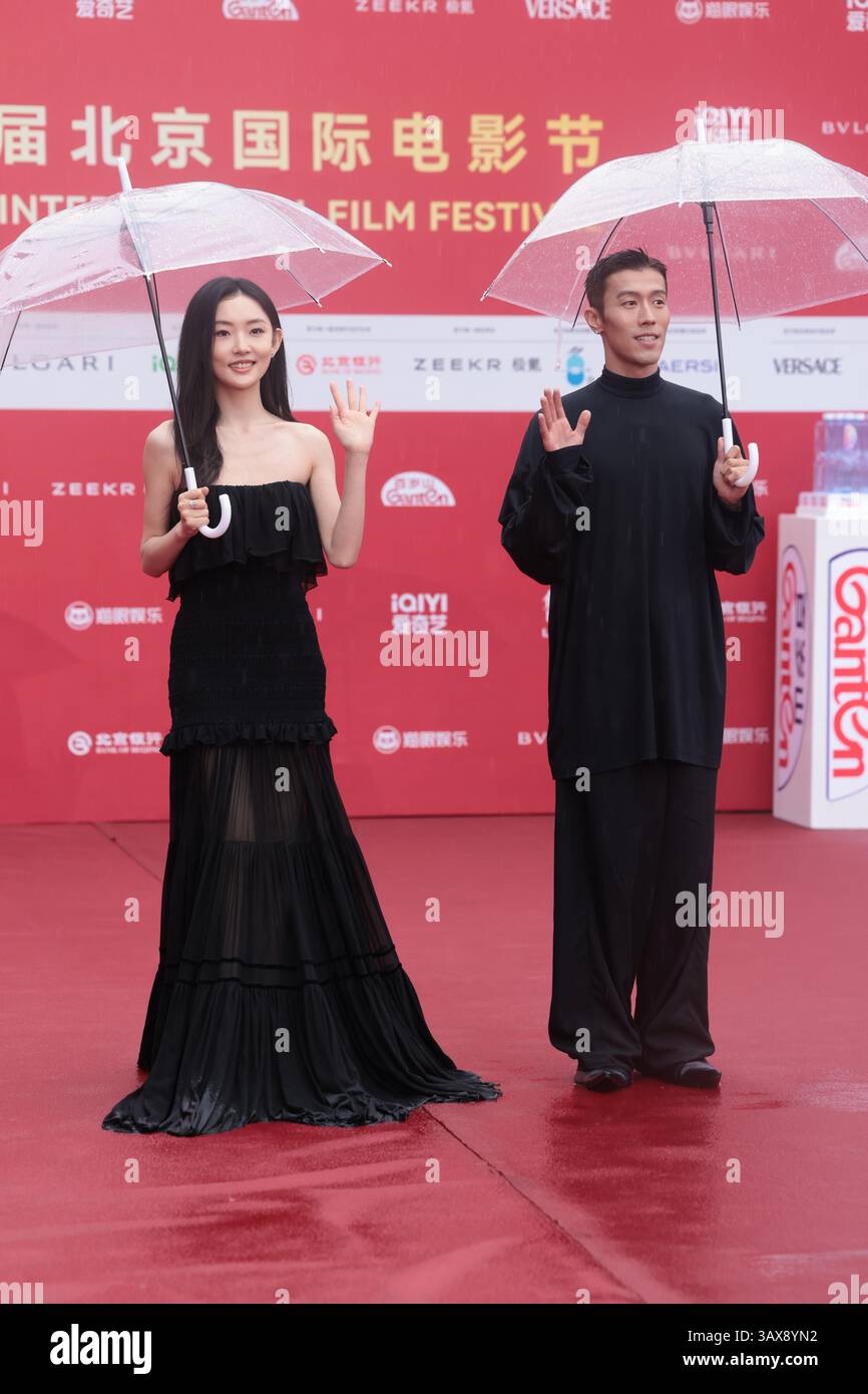 Chinese actress Zhou Yiran poses on the red carpet of the opening ceremony of the 15th Beijing ...