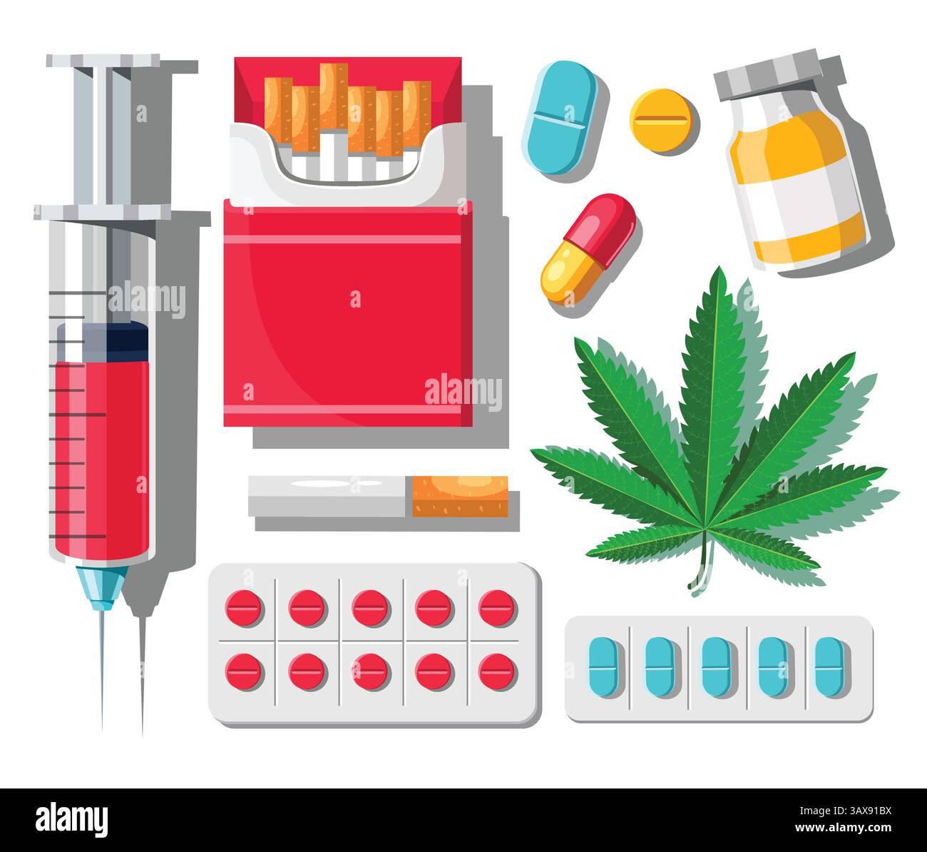 Drugs icons elements clipart set. Drug abuse harmful symbol like ...