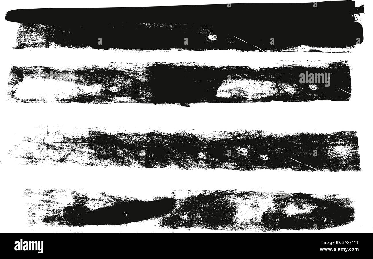 Grunge brush paint stokes. Brayer ink black lines. Thick paint rolled ...