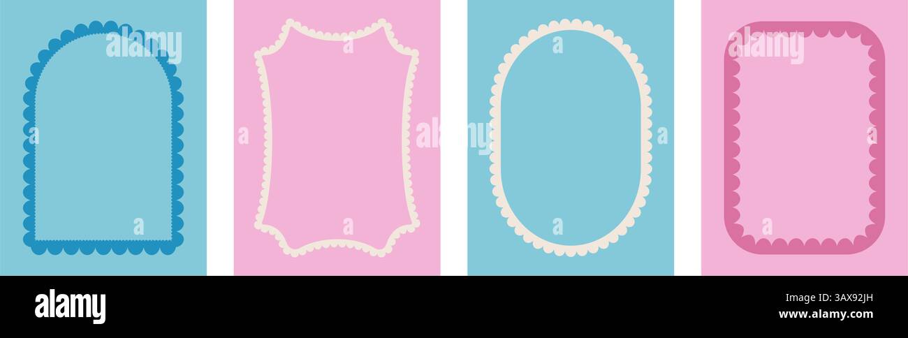 Geometric scallop frames invitation templates set. Wavy edges ...