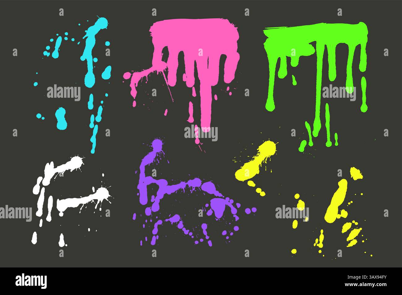 Graffiti spraypaint splatters set. Grunge colorful splashes and drips ...