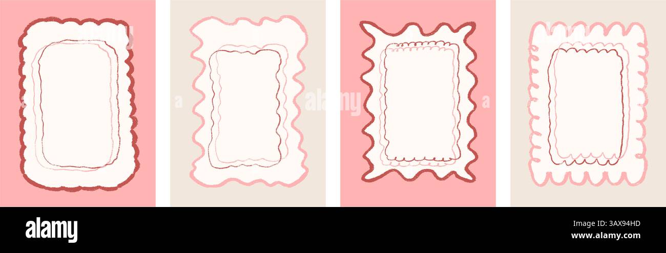 Scallop text boxes frames pencil hand drawn set. Wavy groovy rectangle ...