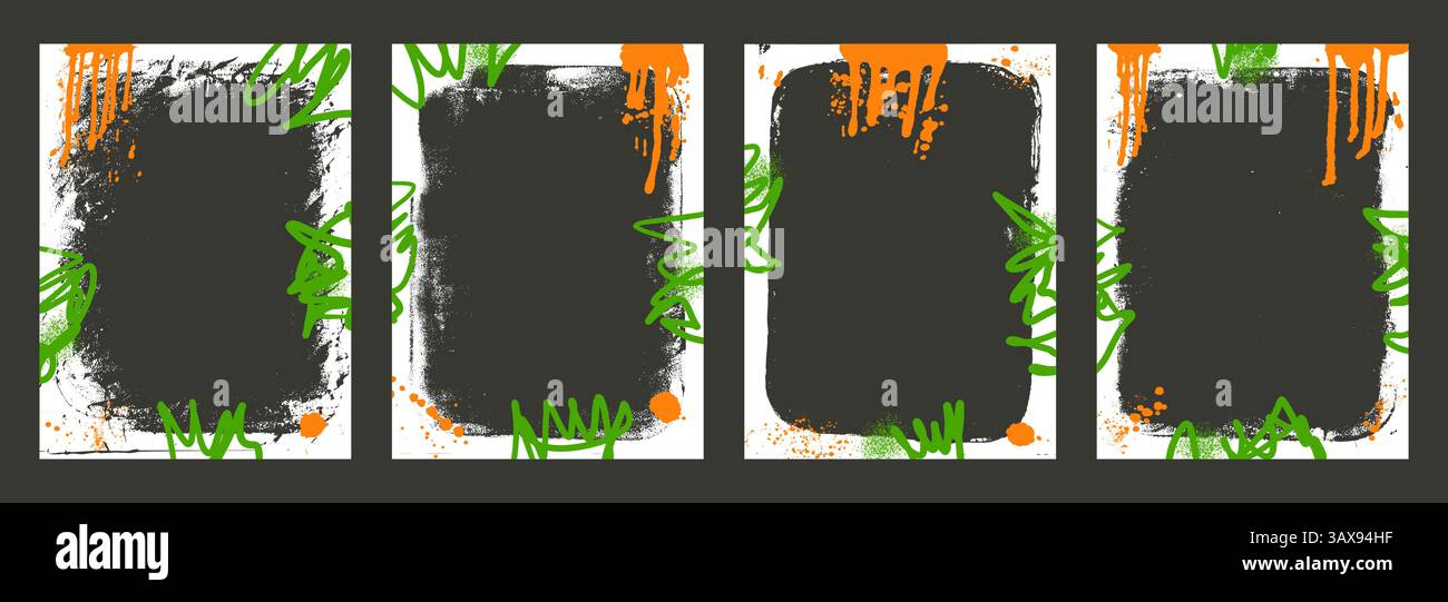 Grunge white text boxes sticker set. Framework templates with graffiti ...