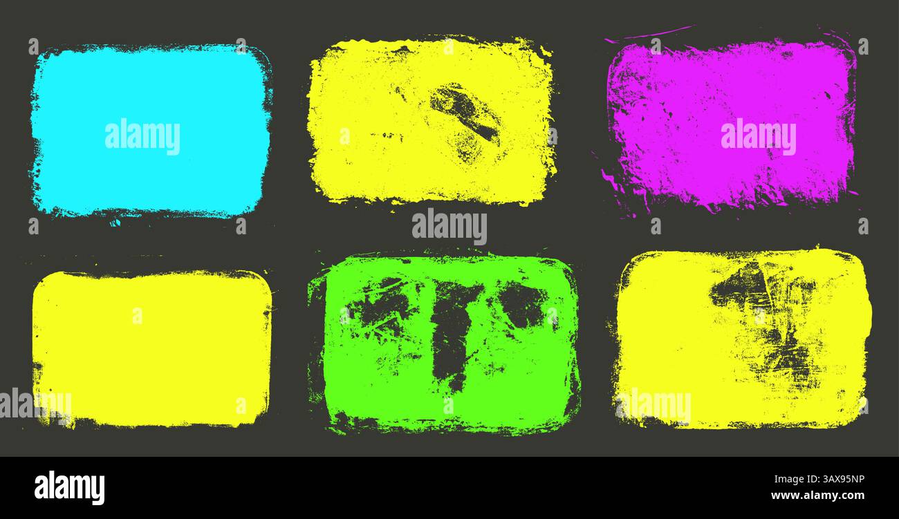 Vibrant neon highlights paint grunge urban square swatches set. Messy ...