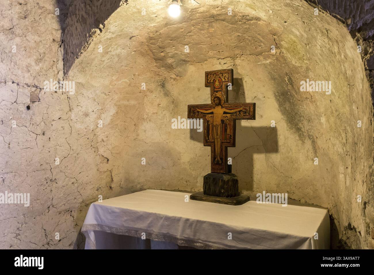 Detail of a small medieval altar dedicated to St Francis of Assisi ...