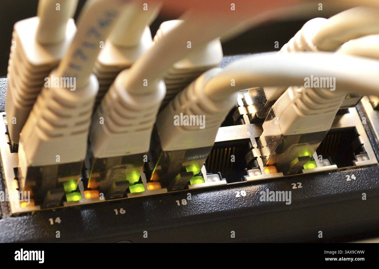 LAN router with connected network cables Stock Photo - Alamy