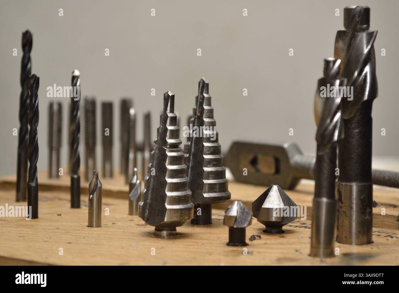 Different types of drills ready for use in a workshop Stock Photo - Alamy
