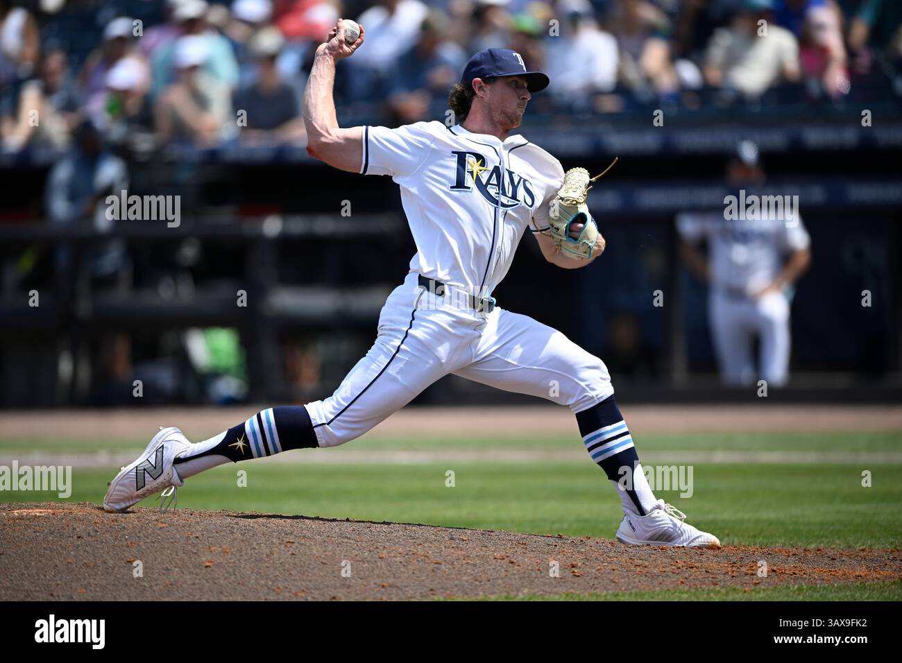 Tampa Bay Rays starting pitcher Ryan Pepiot throws to home plate during ...